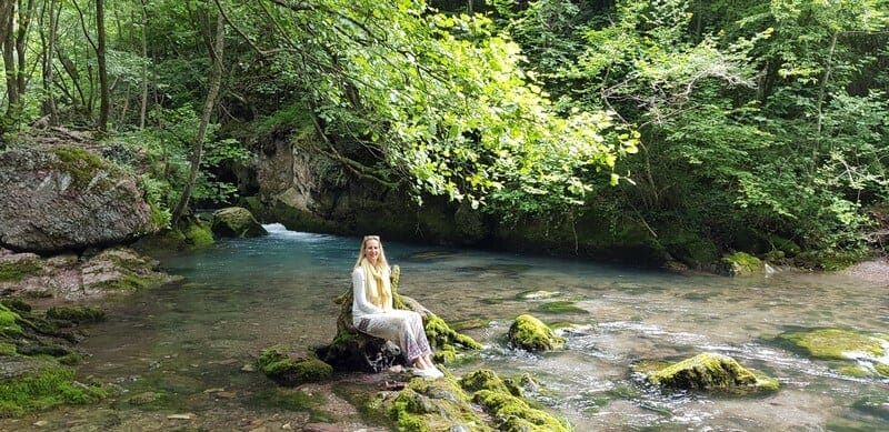 White Drin Waterfall with turquoise water Radavc in Kosovo